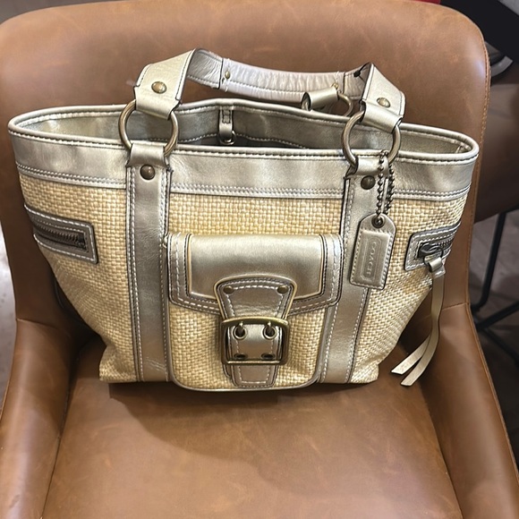 Coach | Bags | Coach Gold And Cream Tote With Structured Design | Poshmark